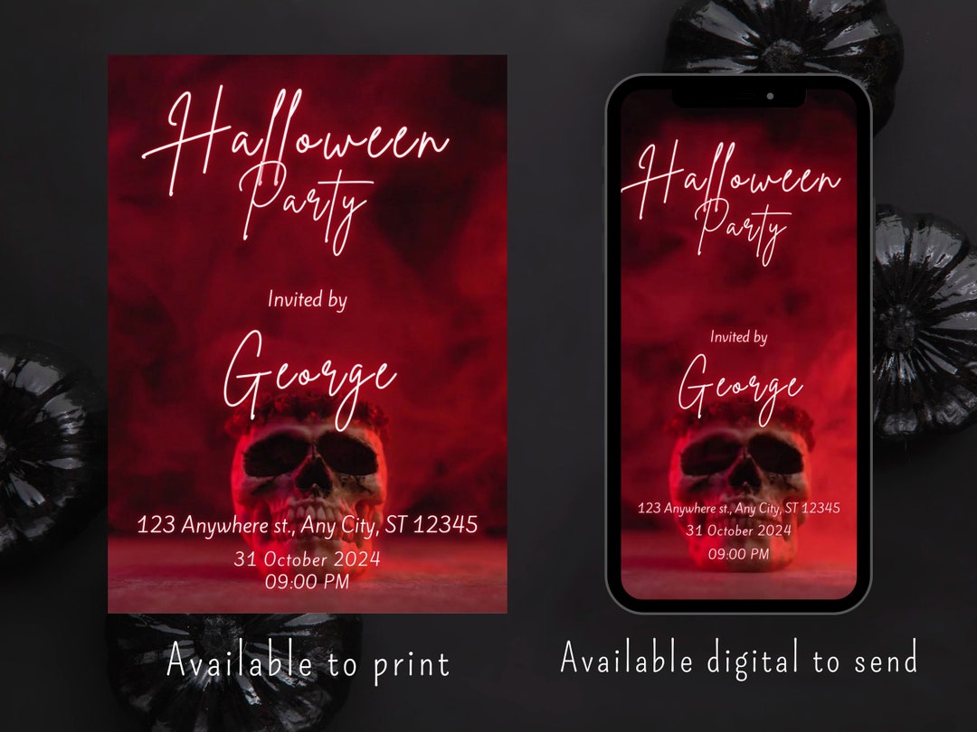 Digital Halloween Invitation, Invitation Templates, Digital Download ...