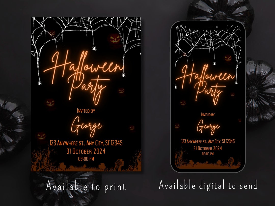 Digital Halloween Invitation, Invitation Templates, Digital Download ...