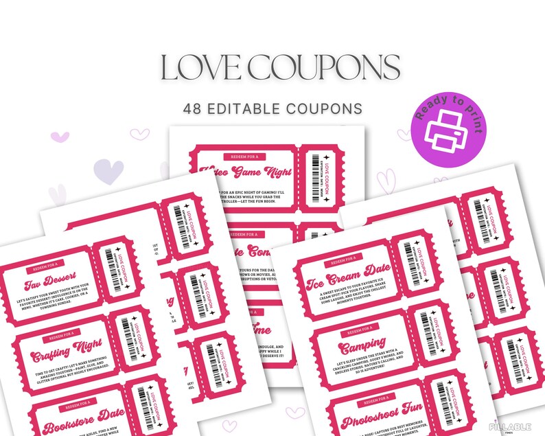 48 Editable Love Coupons for Valentine’s Day – Romantic Printable Gift ...