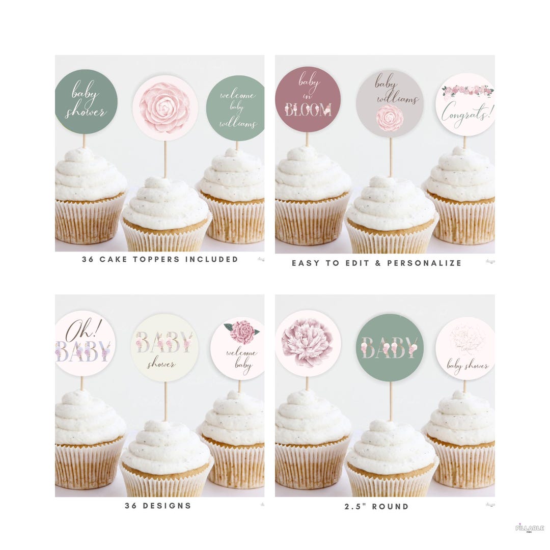 Customizable Cupcake Toppers | Set of 36 | Baby Shower Cupcake Toppers ...