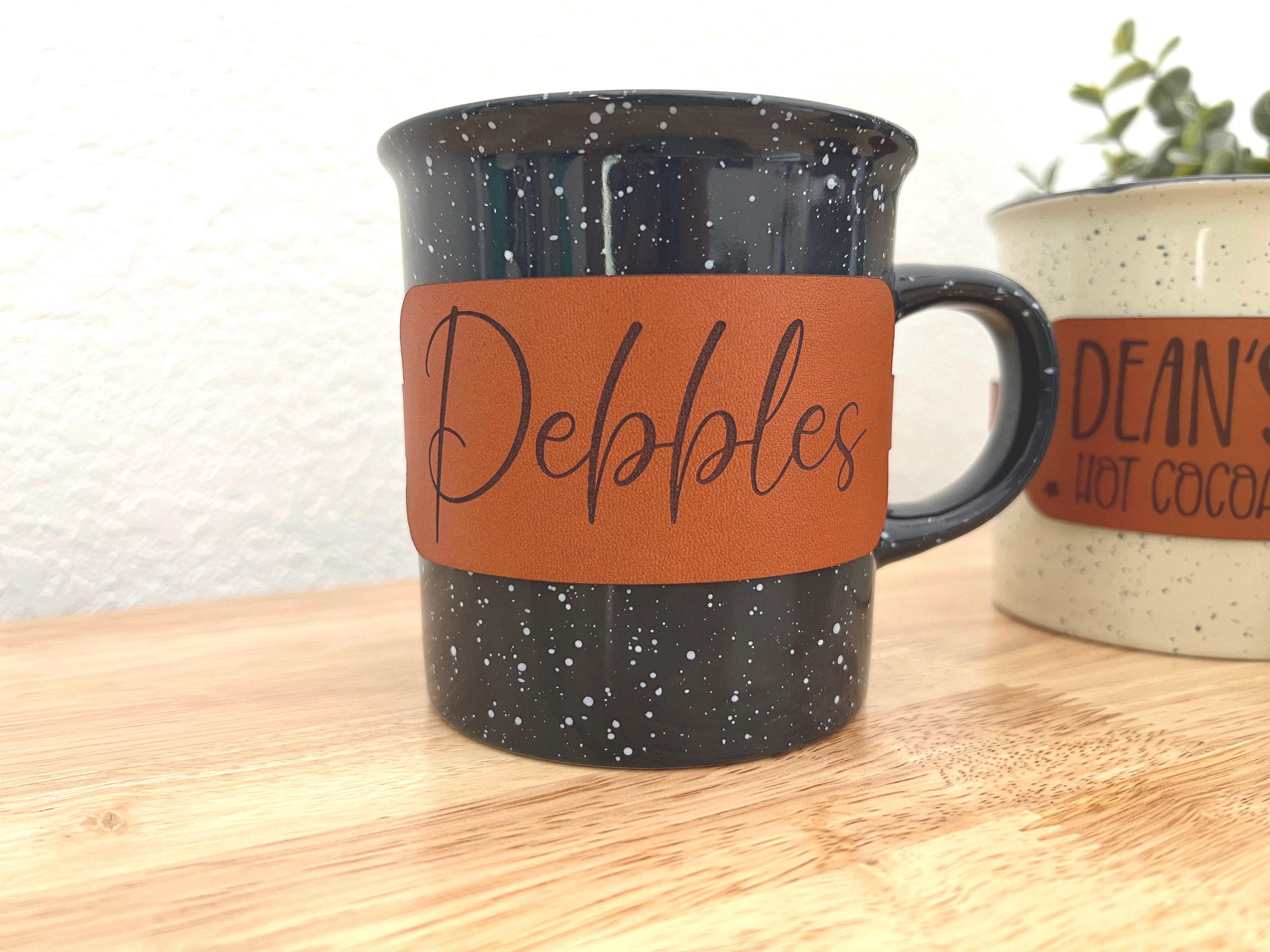Personalized Engraved Genuine Leather Mug Hugger Speckled Mug - Etsy
