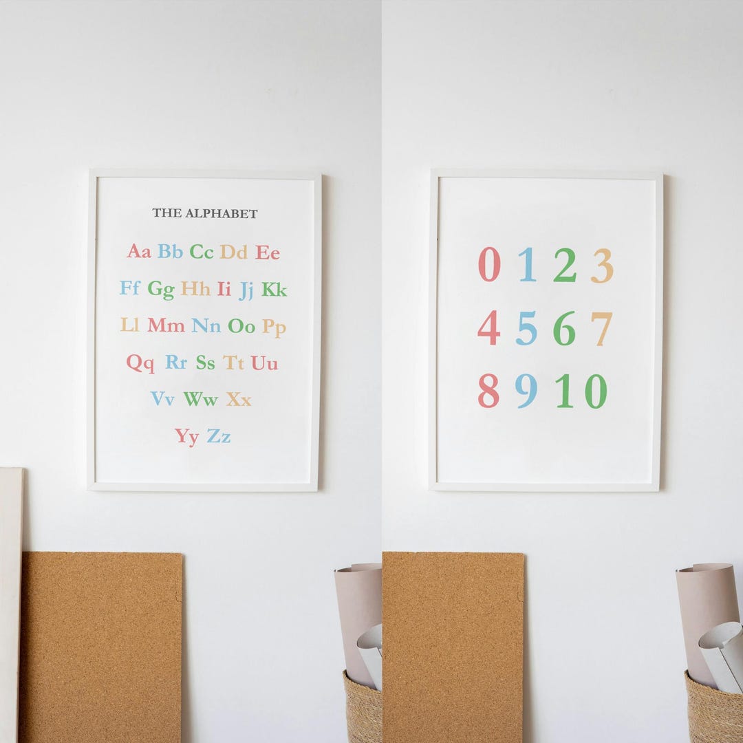 Colorful Alphabet and Numbers Digital Poster Set for Kids Educational ...