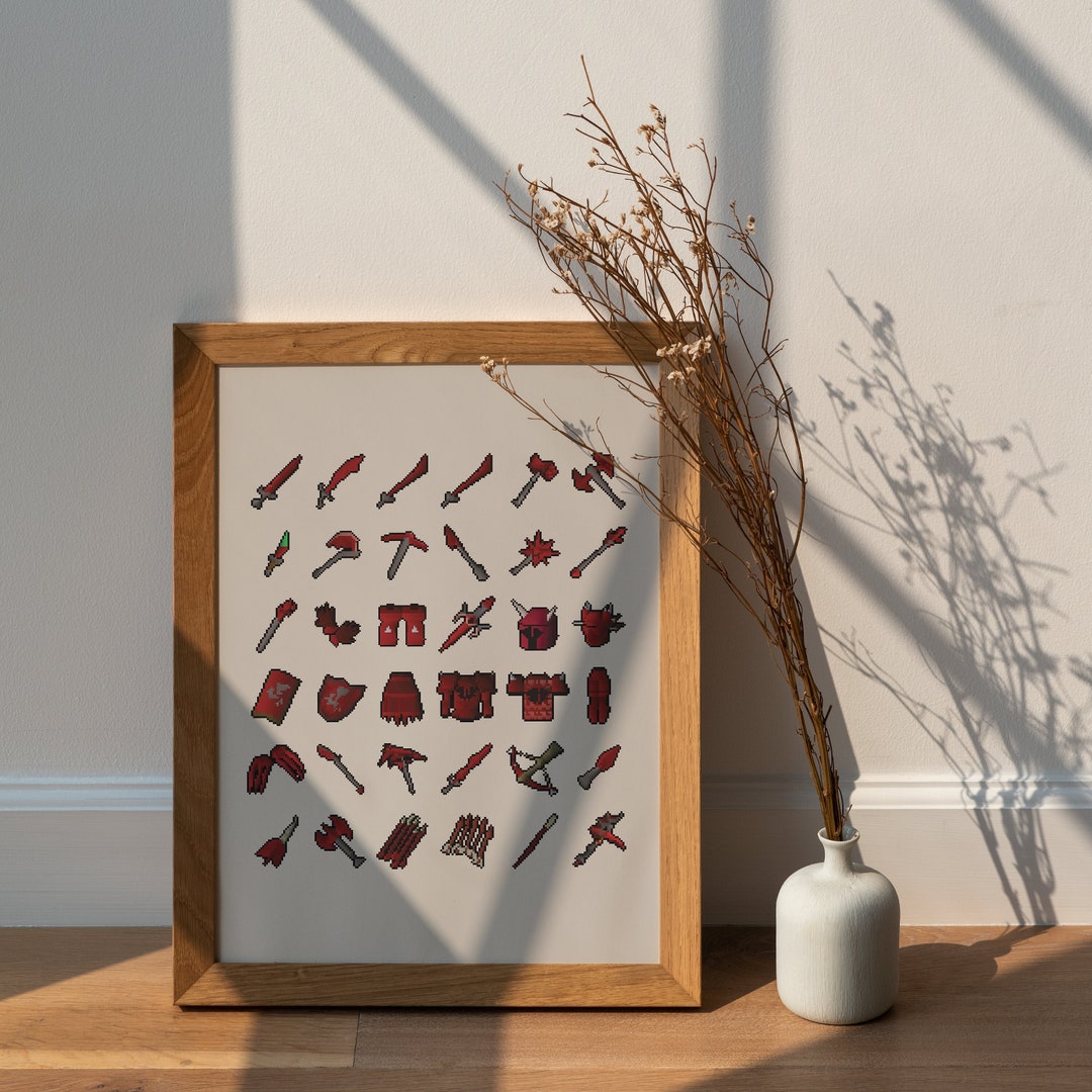 Runescape Dragon Weapons Armour Pixel OSRS Art Print Gamer Wall Print ...