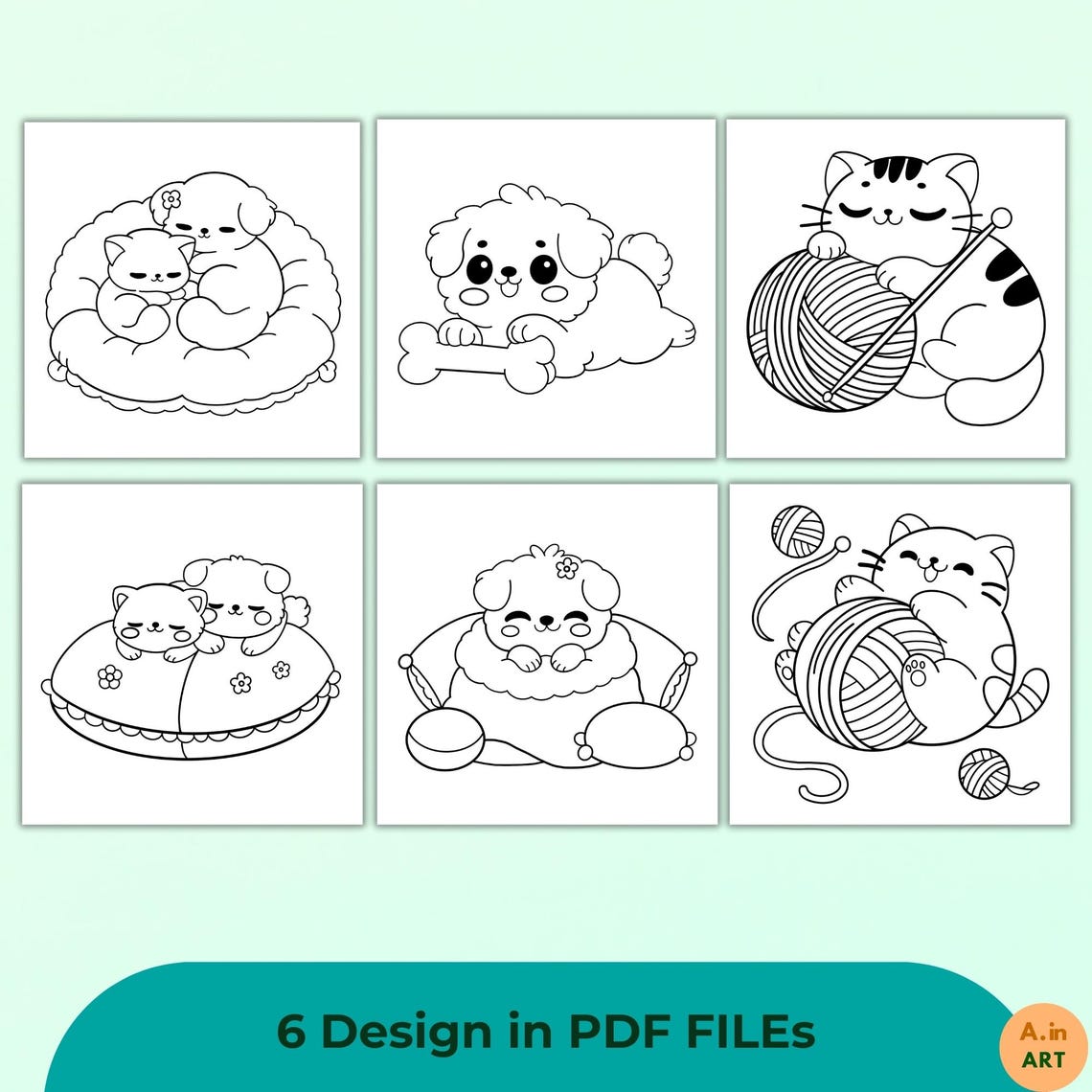 Kawaii Animal Coloring Pages, Bold and Easy Line Art, Doodle PNG ...