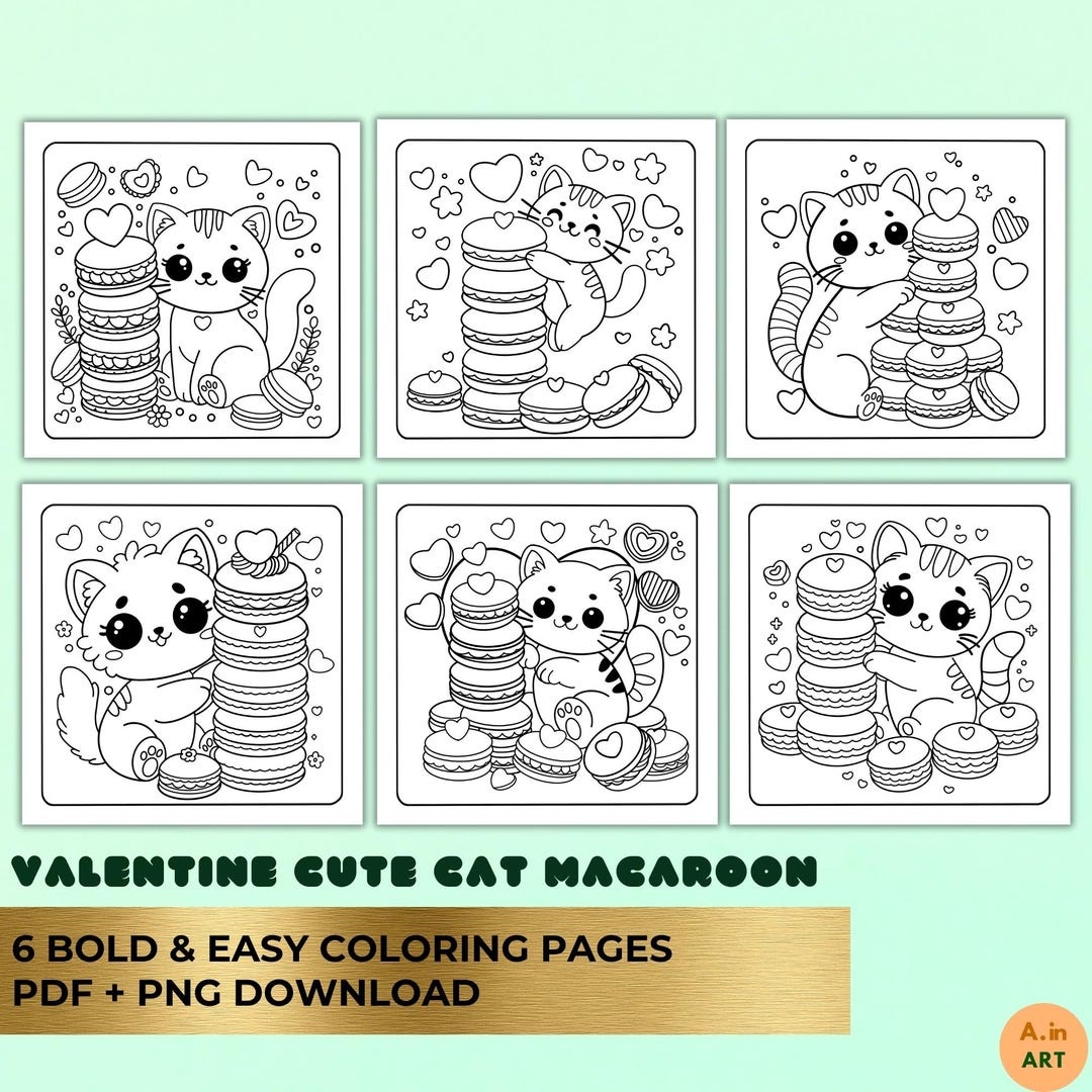 Bold and Easy Cute Cat Macaroon Coloring Page, Bold and Easy Cute ...