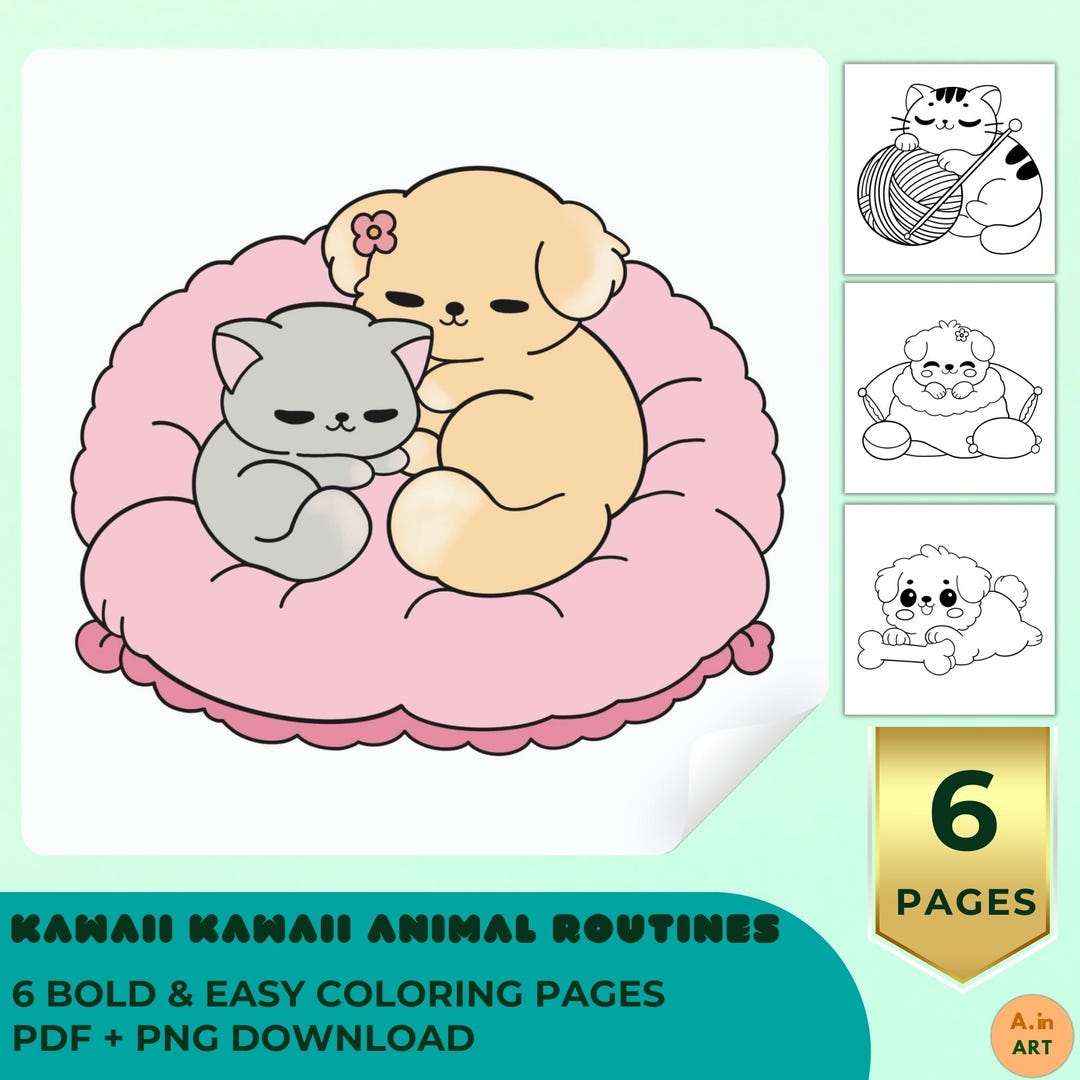 Kawaii Animal Coloring Pages, Bold and Easy Line Art, Doodle PNG ...