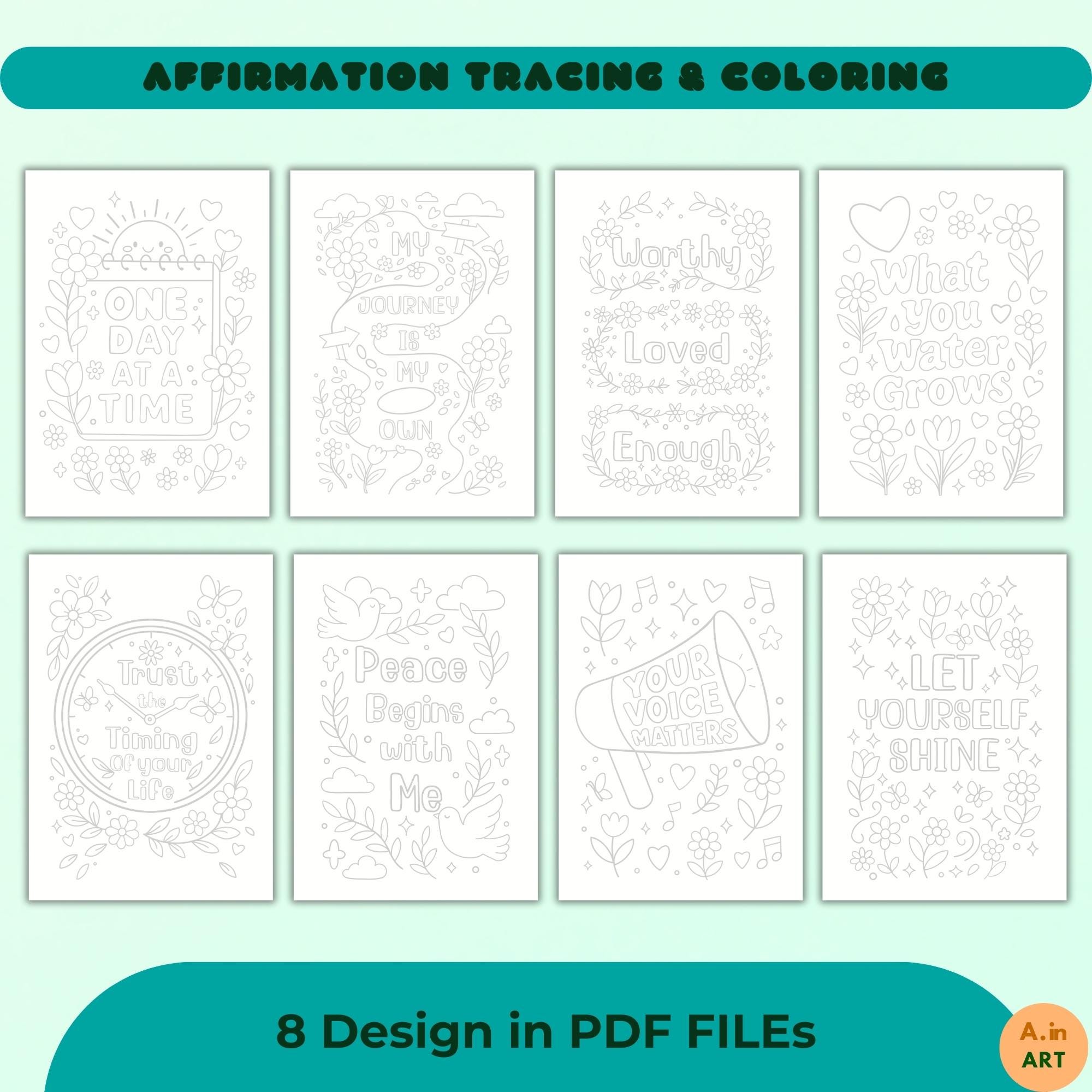 Cozy Floral Affirmation Tracing & Coloring Pages: Motivational Quotes ...