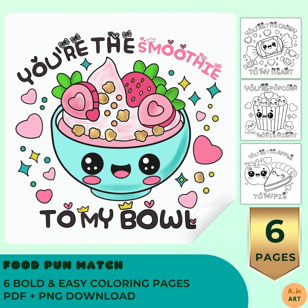 Bold and Easy Cute Food Pun Valentine Coloring Page, Bold and Easy Love ...