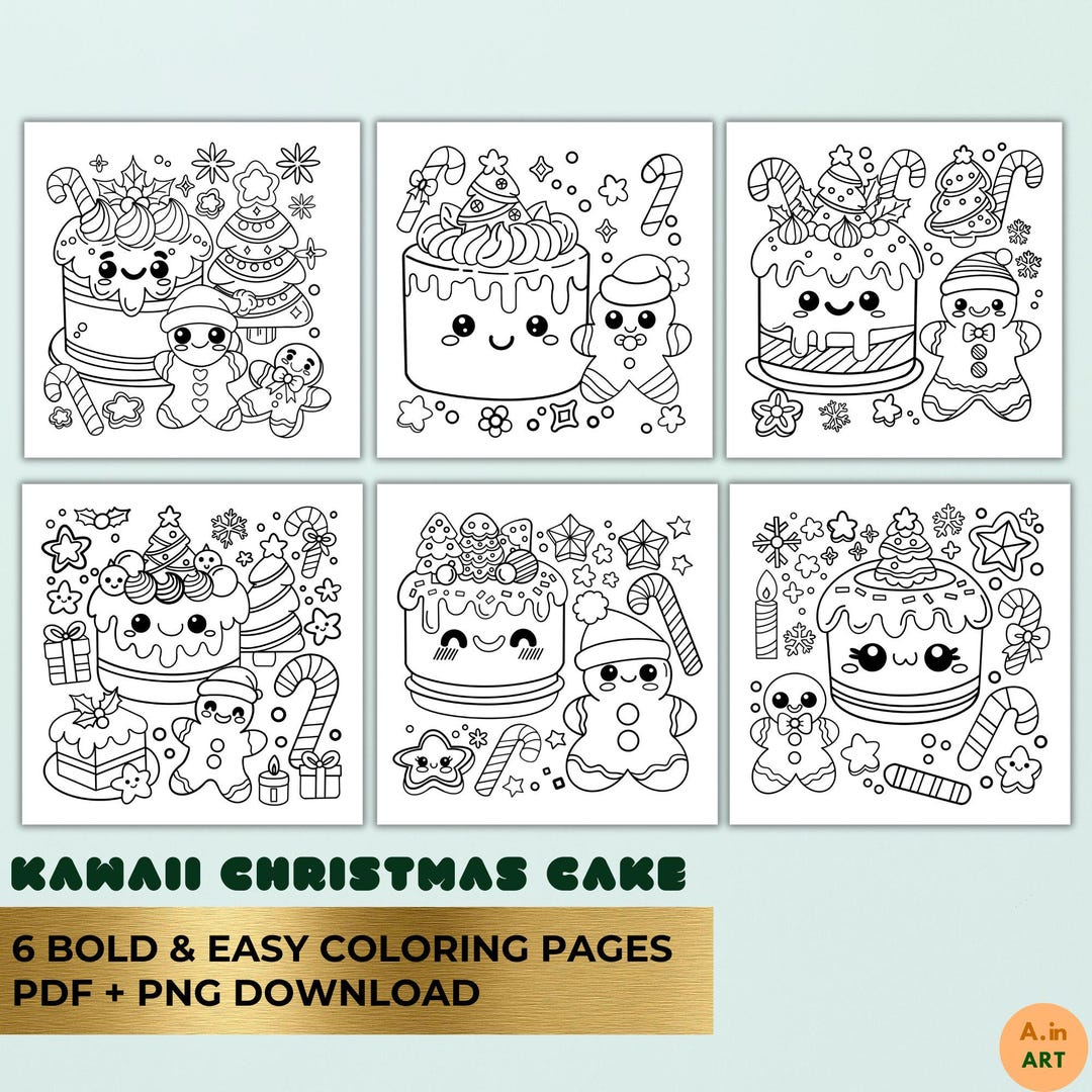 Bold and Easy Cute Christmas Cake Coloring Page, Bold & Easy Design ...