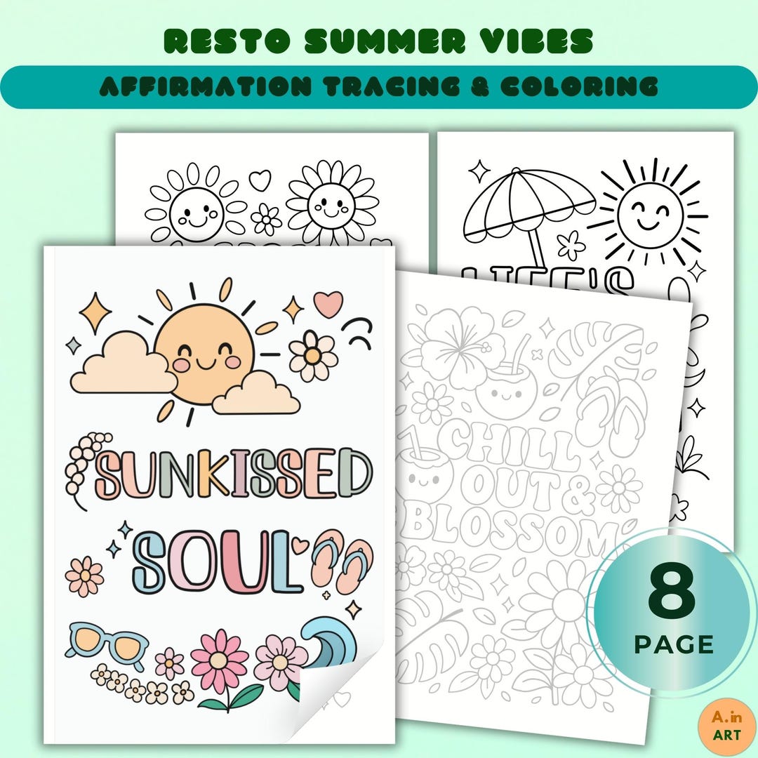Summer Affirmation Coloring & Tracing Pages, Self Care Printable ...