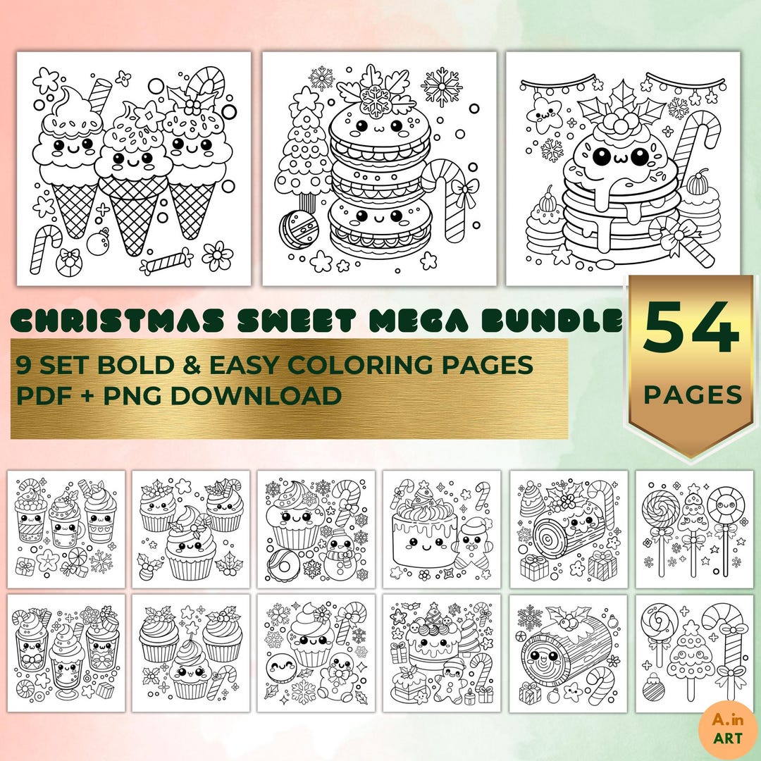 Bundle Bold and Easy Cute Christmas Sweet Coloring Pages, Bold & Easy ...