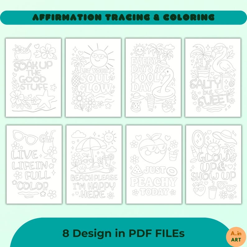 Summer Affirmation Coloring & Tracing Printable, Positive Quotes ...