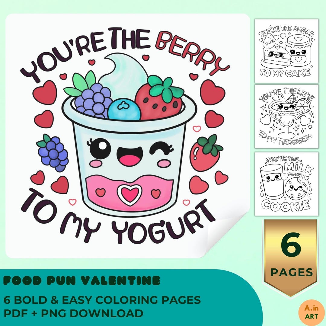 Bold and Easy Cute Food Pun Valentine Coloring Page, Bold and Easy Love ...