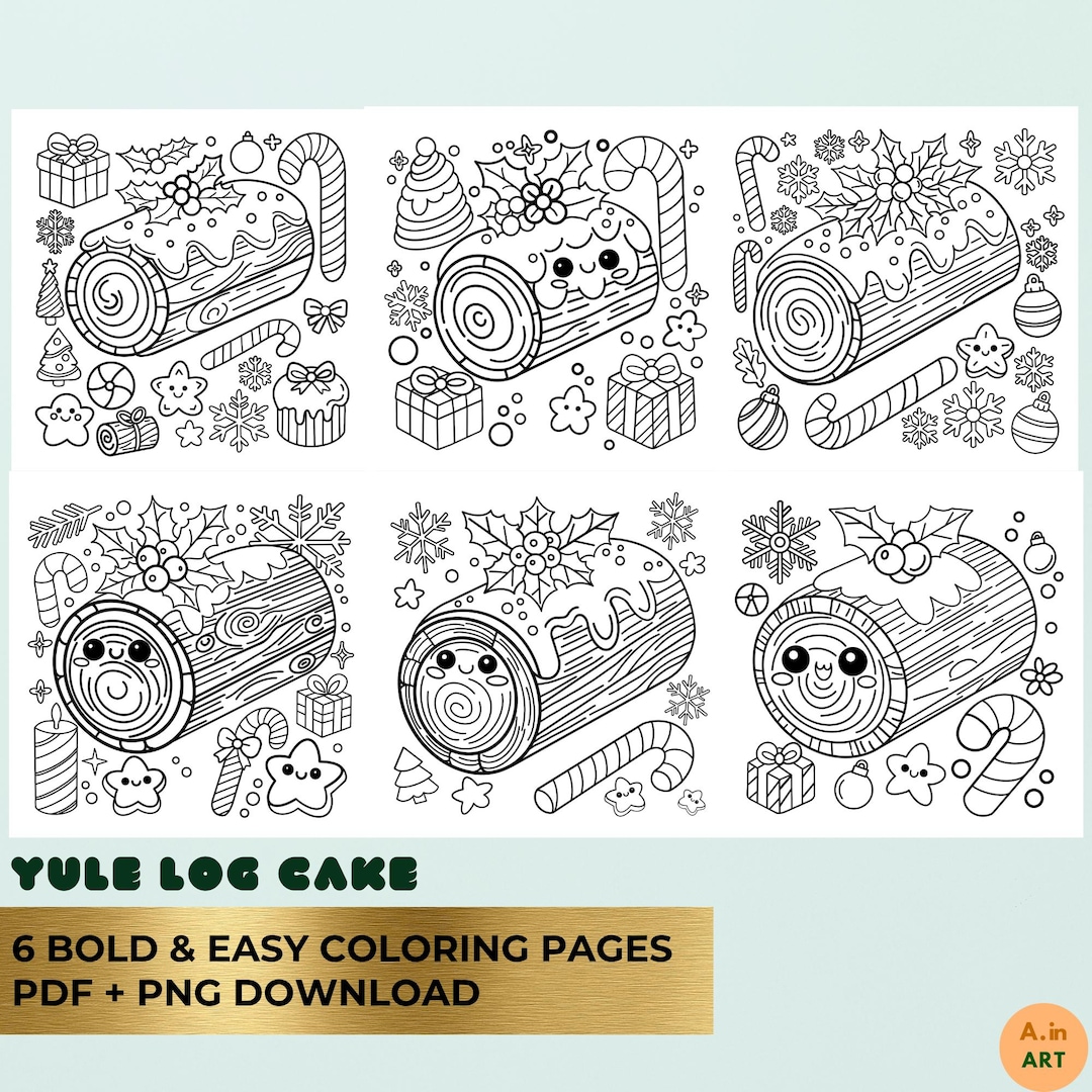 Bold and Easy Cute Holiday Yule Log Cake Coloring Page, Bold & Easy ...