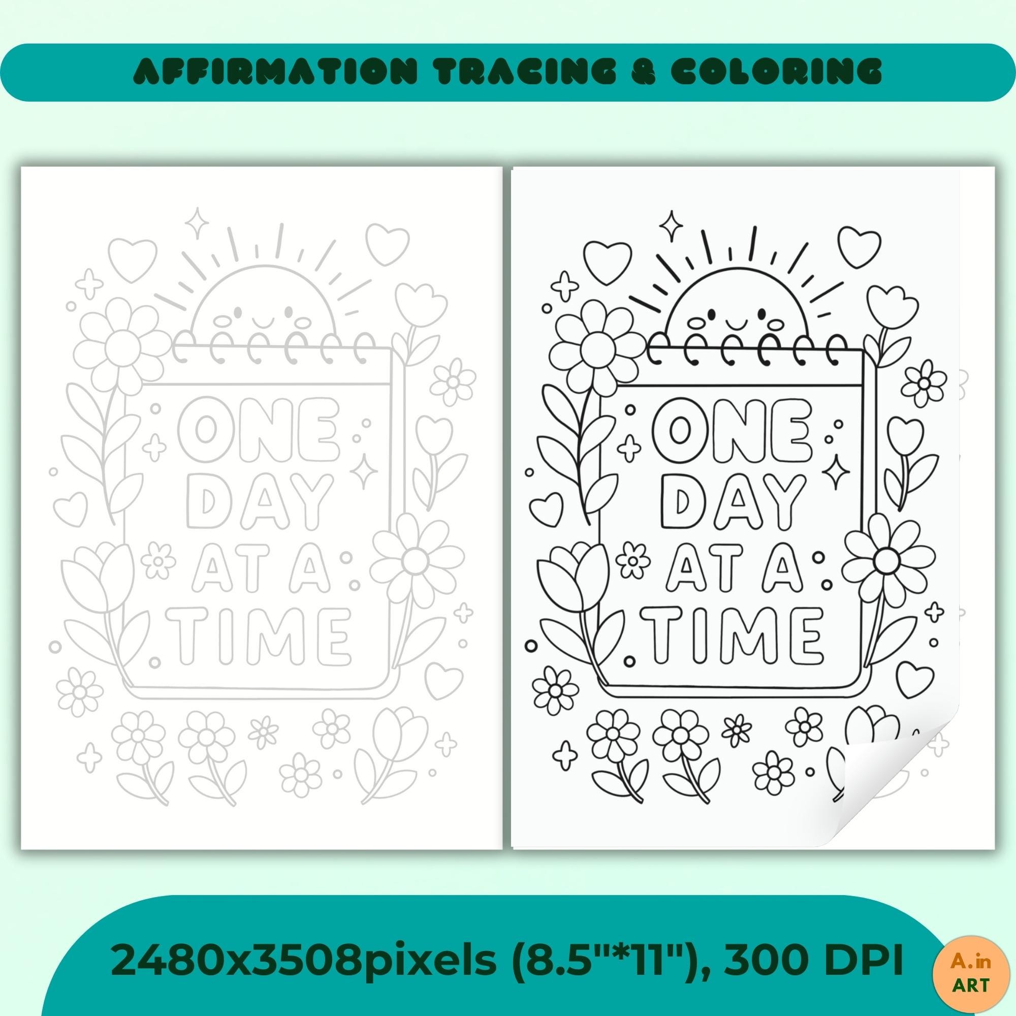 Cozy Floral Affirmation Tracing & Coloring Pages: Motivational Quotes ...