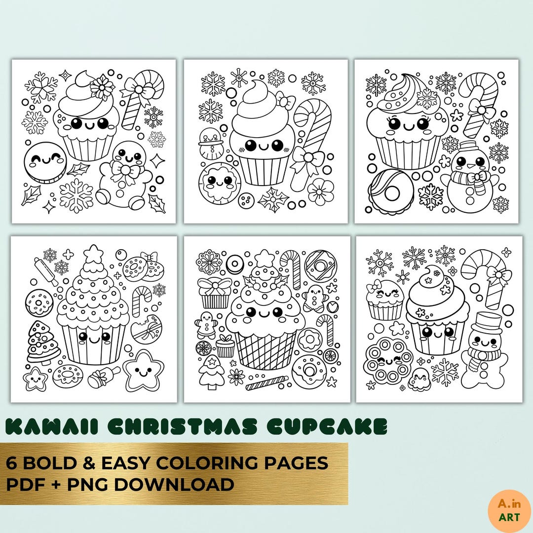 Bold and Easy Cute Christmas Cupcake Coloring Page, Bold & Easy Design ...