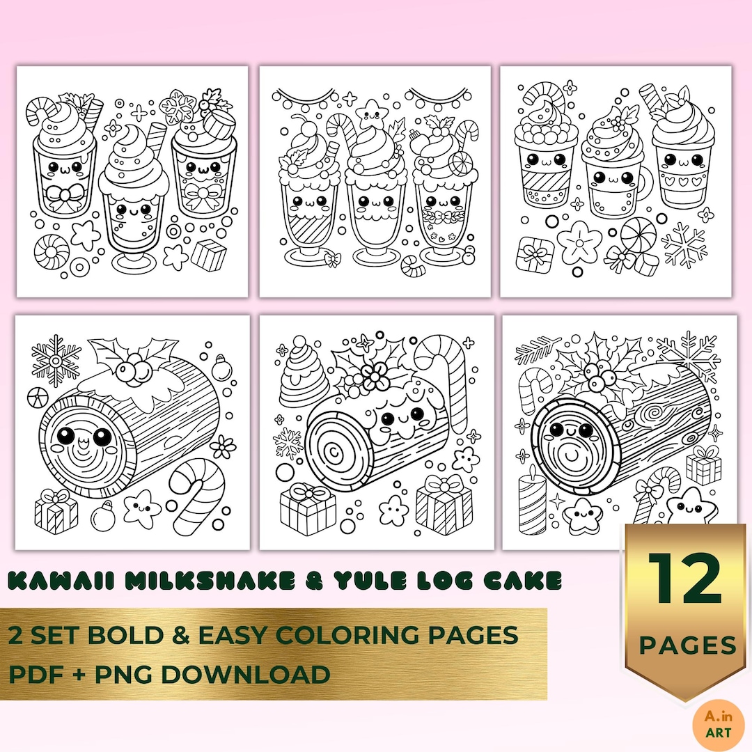 Bold and Easy Cute Christmas Milk Shake Coloring Page, Cute Cake Bold ...