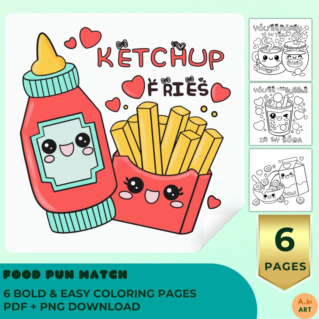Food Pun Valentine Coloring Pages, Kawaii Cozy, Easy and Bold Lines ...