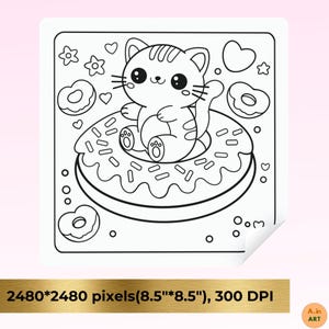 Bold and Easy Kawaii Cat Macaroon and Donut Coloring Pages, Cute Cat ...