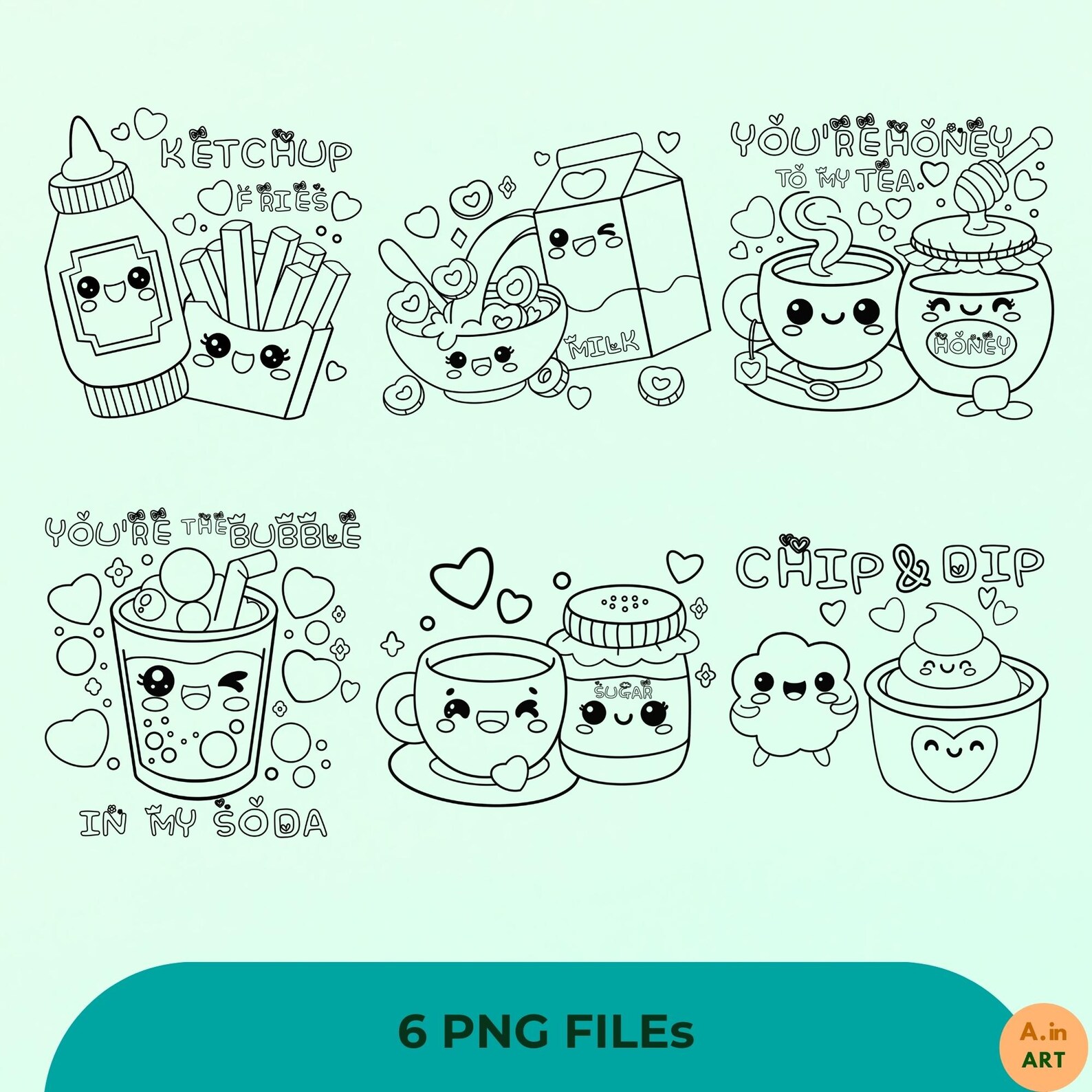 Food Pun Valentine Coloring Pages, Kawaii Cozy, Easy and Bold Lines ...