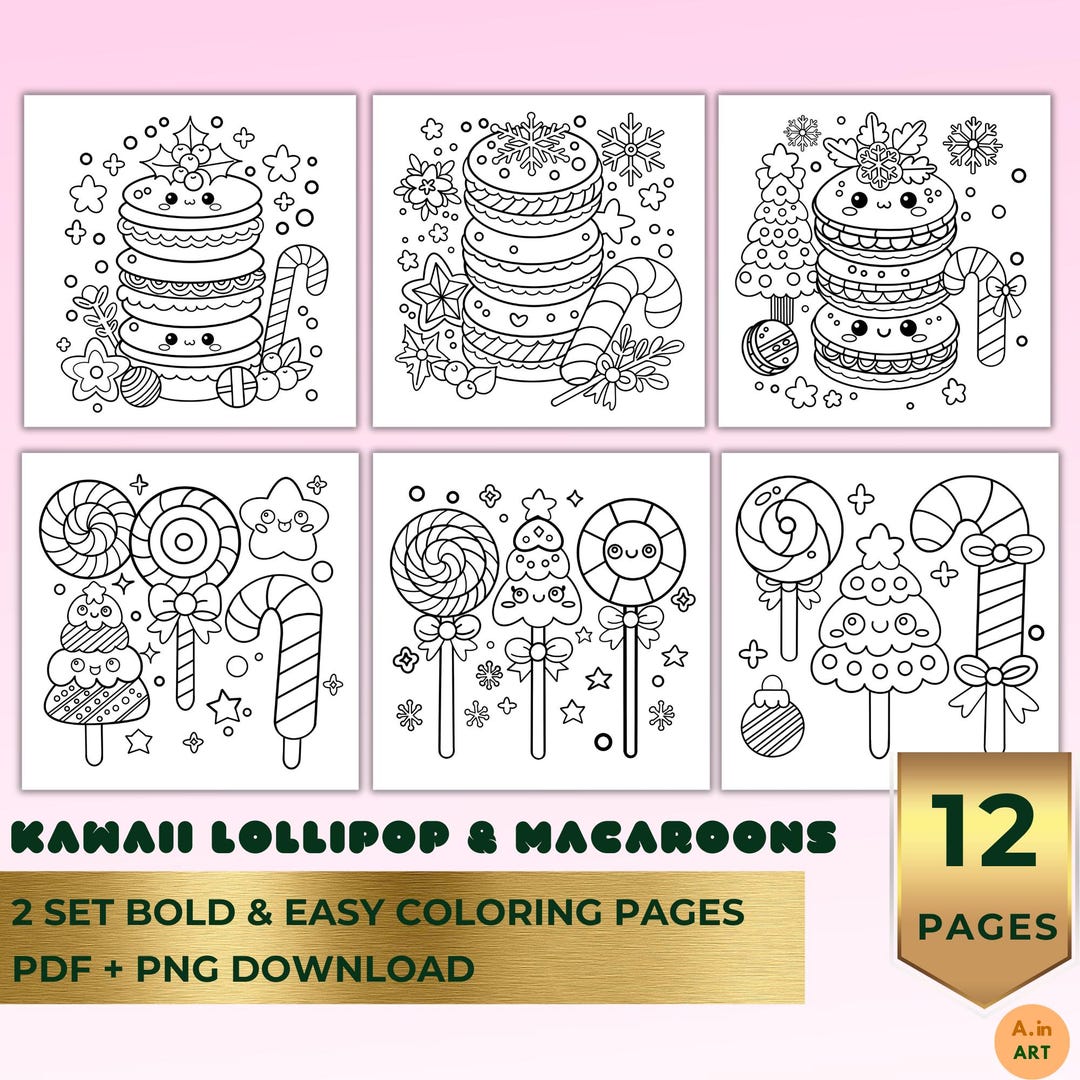 Bold and Easy Cute Christmas Lollipop Coloring Page, Macaroons Bold and ...