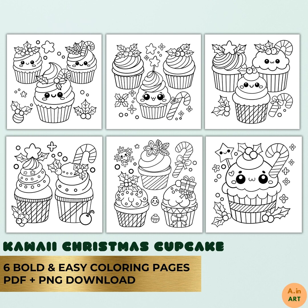 Bold and Easy Cute Christmas Cupcake Coloring Page, Bold & Easy Design ...