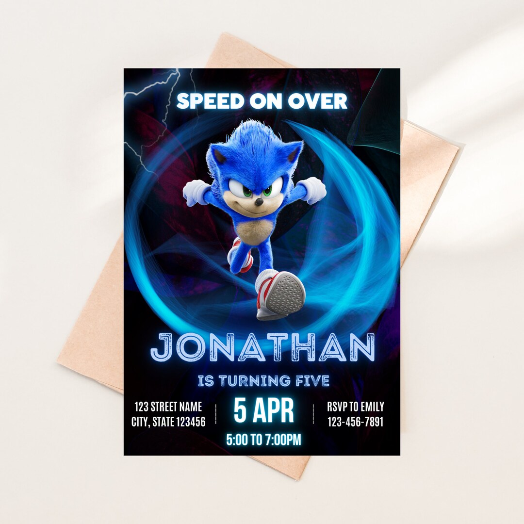 Super Sonic Birthday Invitation Speedy Party Invite I Boy Birthday ...
