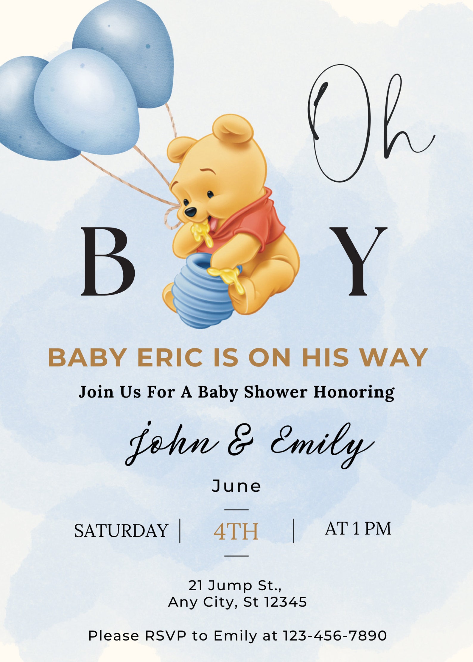 Winnie the Pooh Baby Shower Invite I Baby Shower Invitation Template I ...