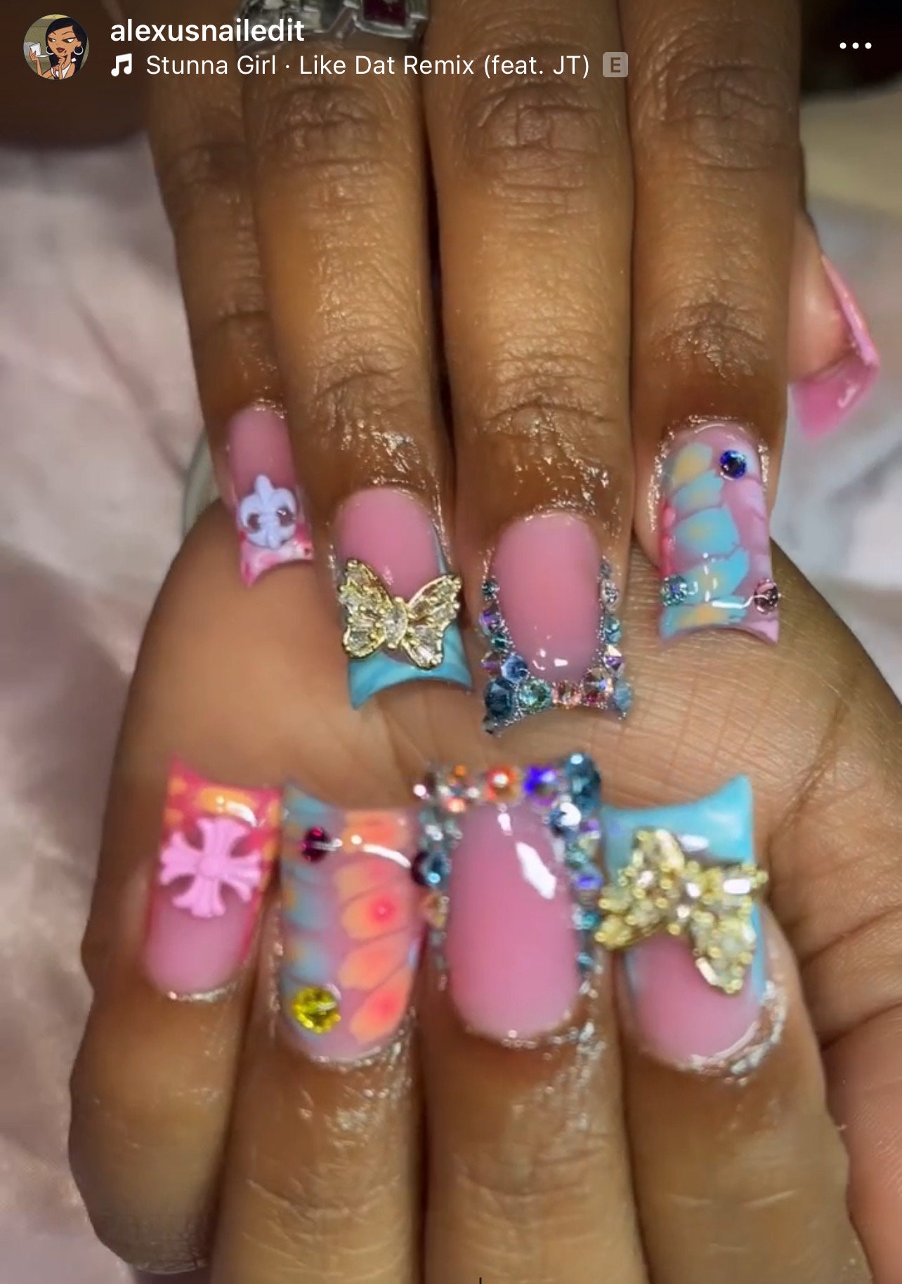 Colorful Freestyle French Tip Acrylic Press on Nails W/ Swarovski ...