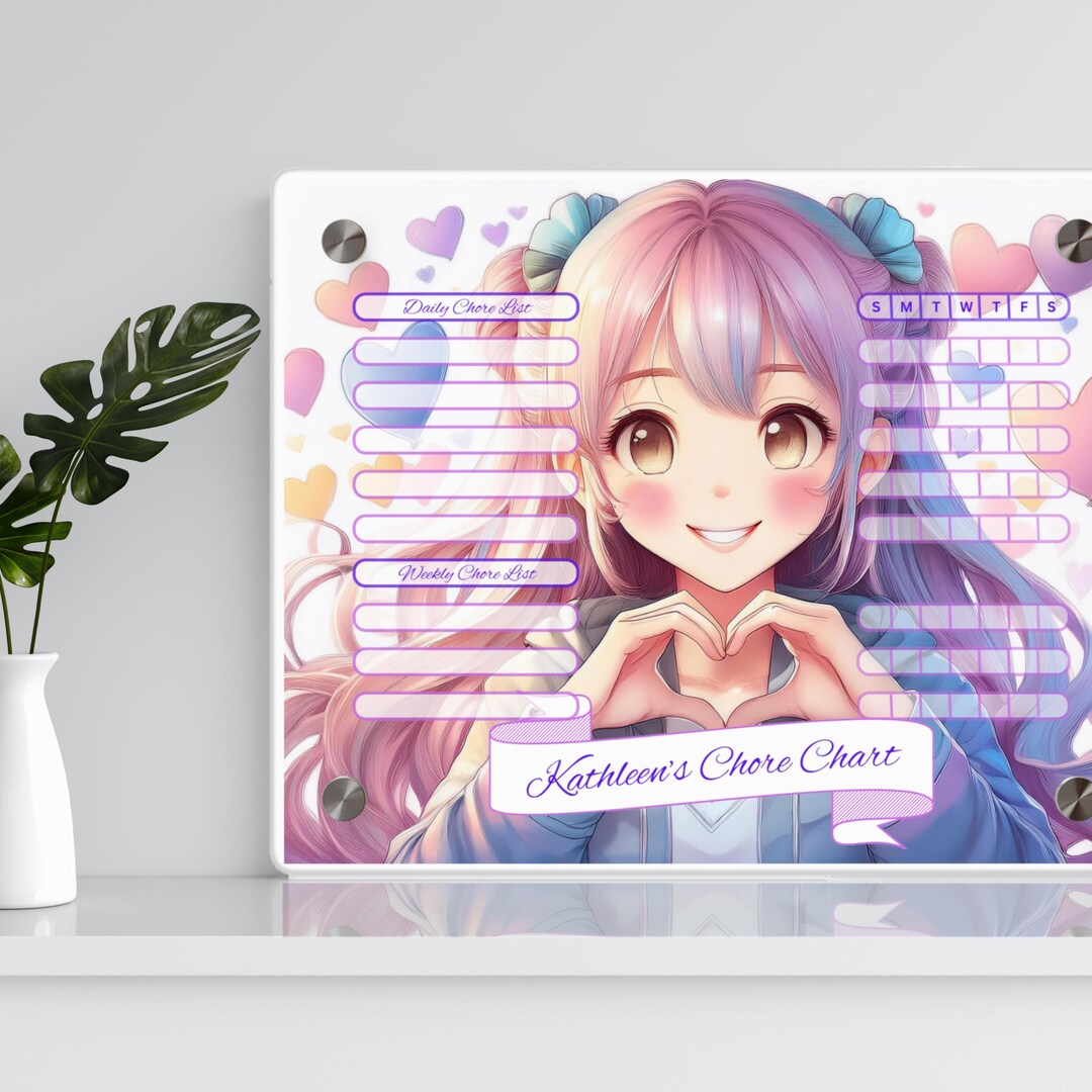 Editable Kids Chore Chart - Cute Anime Wall Art Organizer for Anime ...