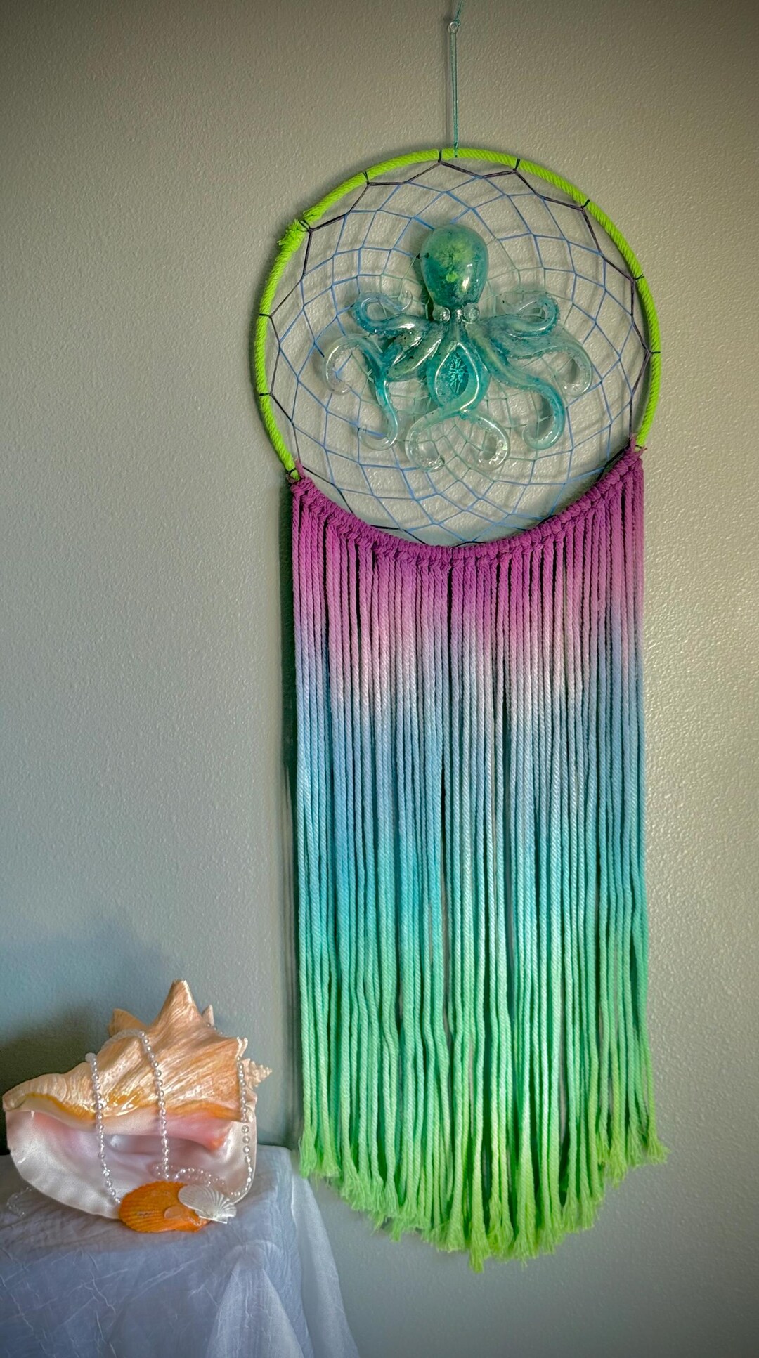 Octopus Dream Catcher, Resin Octopus, Handmade, Original Art, Ocean ...