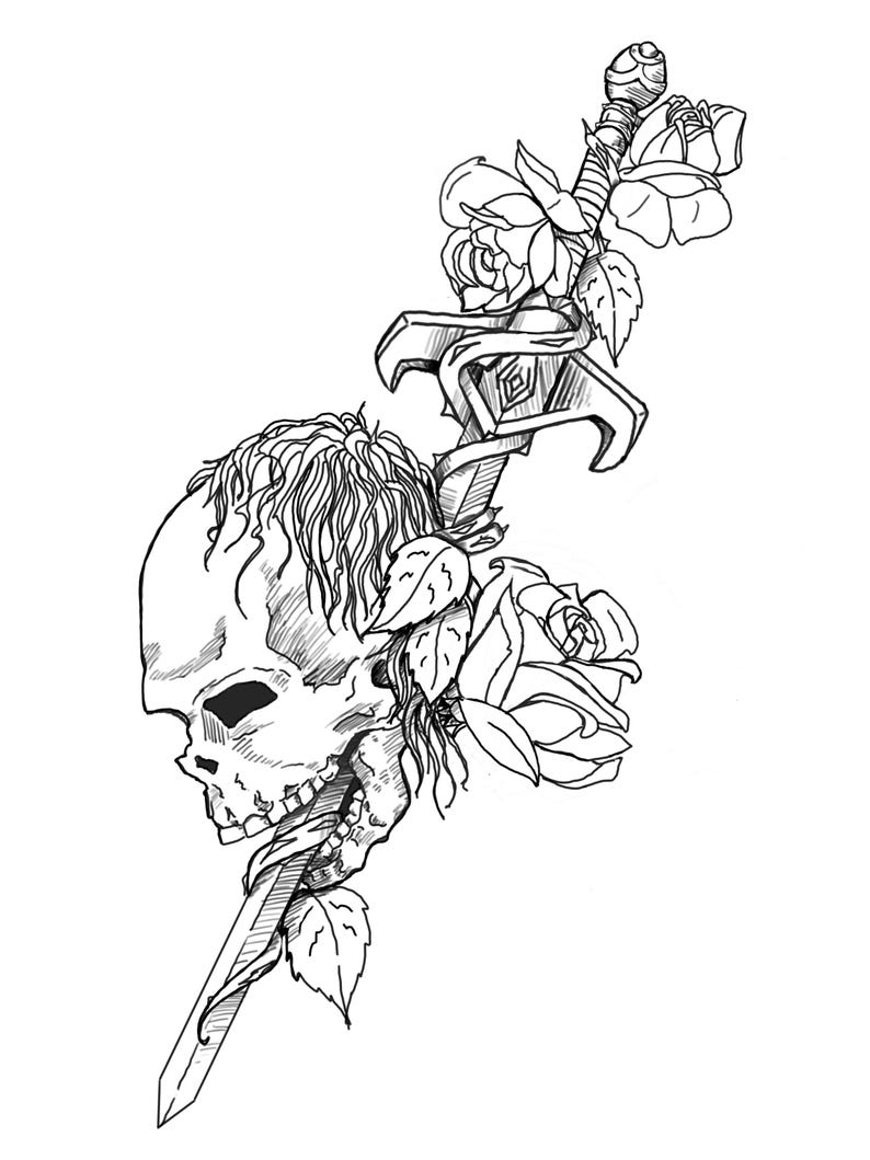 Sword and Roses Tattoo Design - Etsy