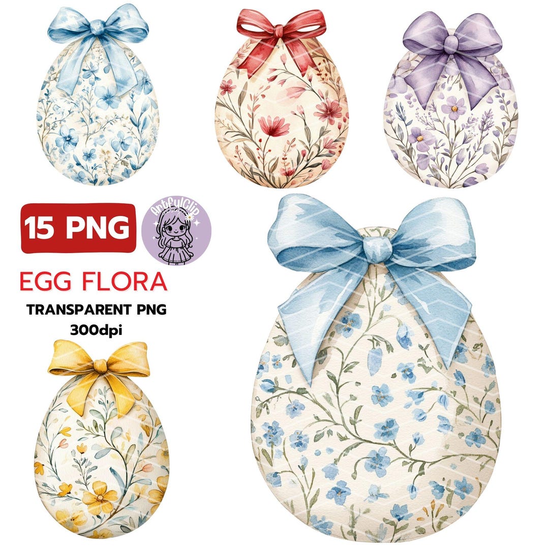 Watercolor Easter Egg Clipart: Vintage Floral PNG Prints (commercial ...