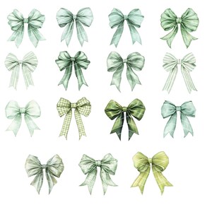 Watercolor Green Bow Clipart: Coquette Ribbon PNG Set (digital Download ...