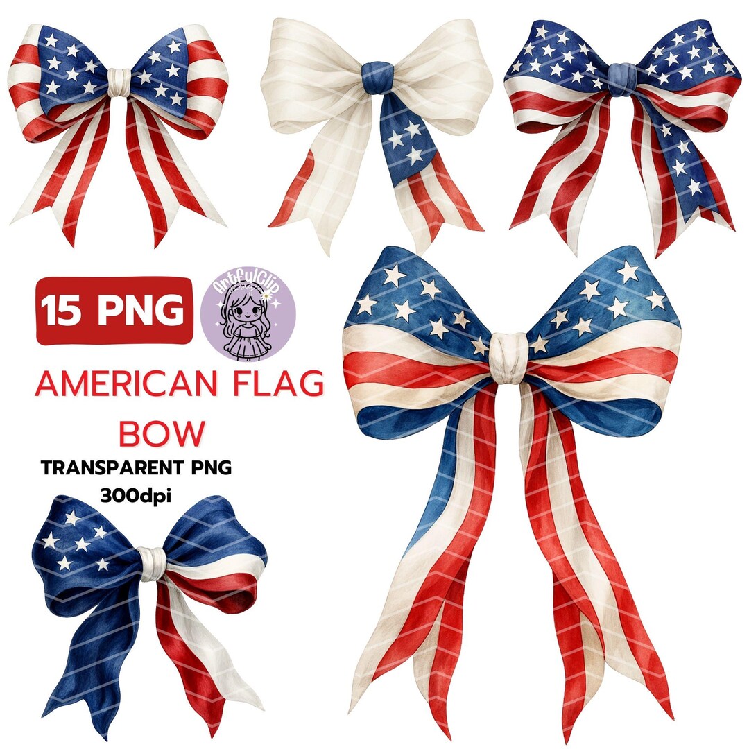 Coquette American Flag Clipart, Coquette Bow PNG, 4th of July ...