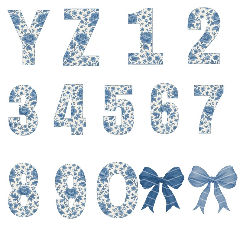 Blue Chinoiserie Alphabet PNG: Watercolor Toile Letters (digital ...