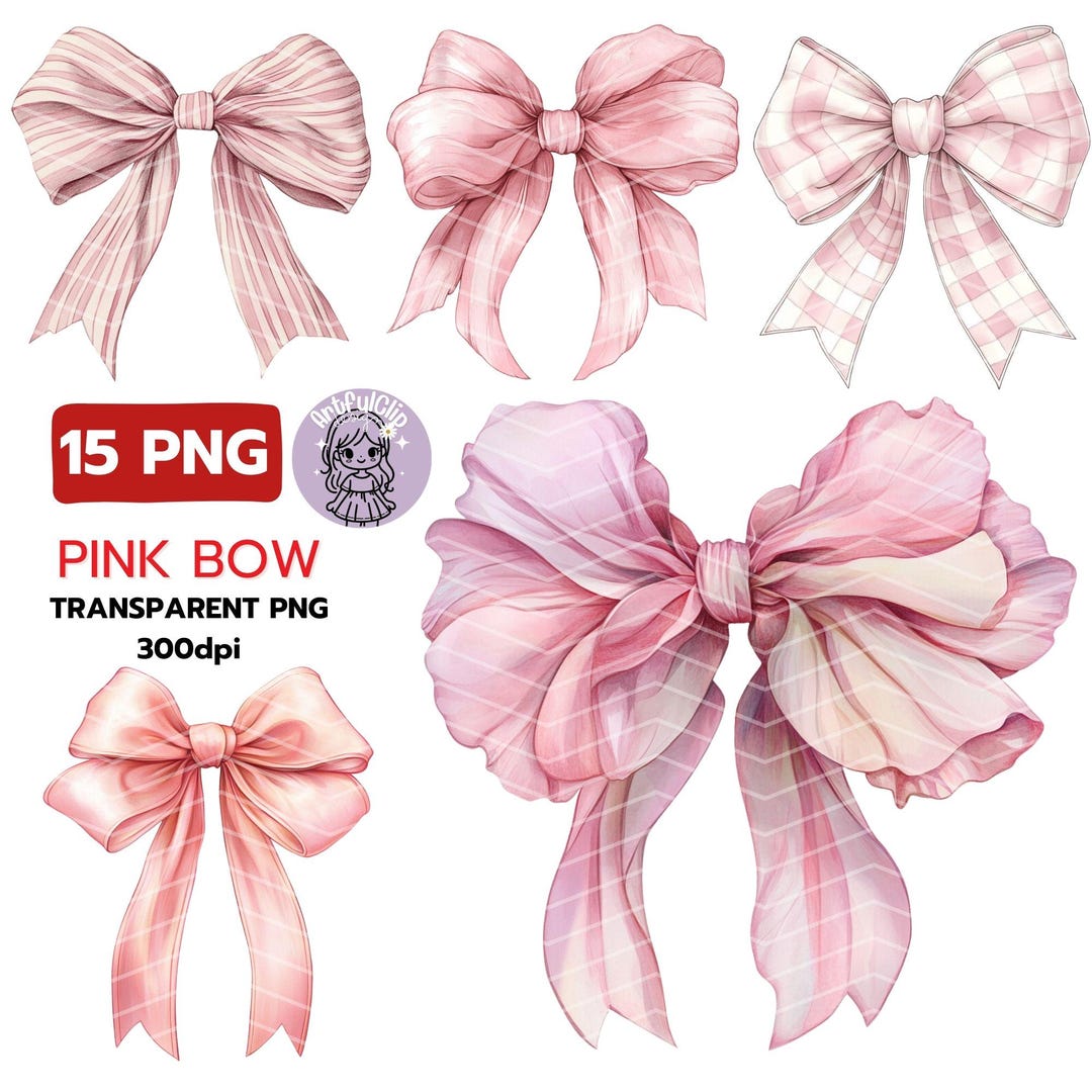 Watercolor Pink Coquette Ribbons Clipart, Coquette Pink Bows, Pastel ...