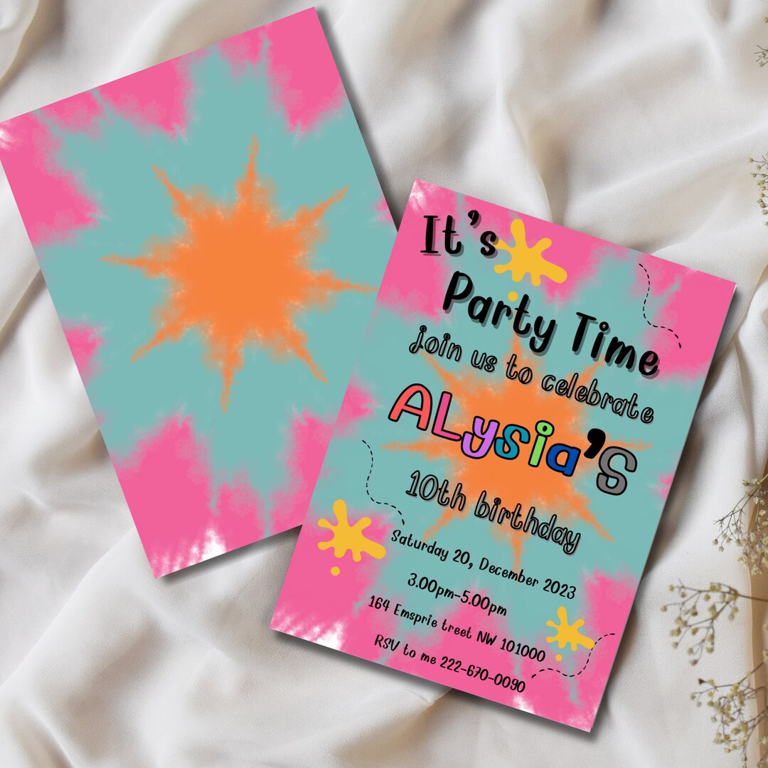 Editable Tie Dry Birthday Invitation Tie Dye Birthday - Etsy