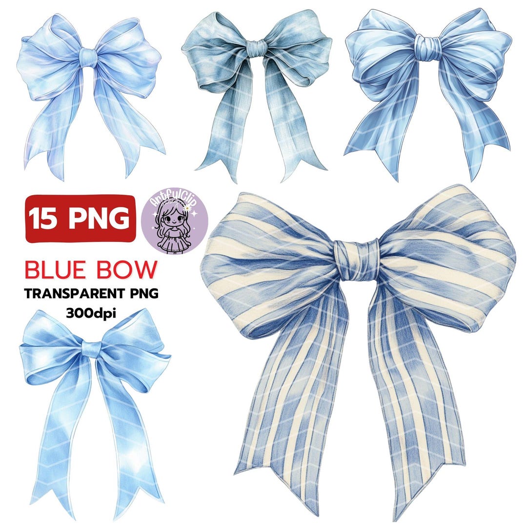 Watercolor Blue Bow Clipart: Coquette PNG Set (digital Download) - Etsy ...