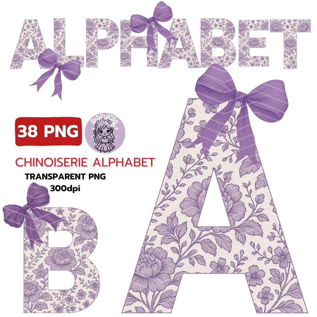 Purple Chinoiserie Alphabet PNG, Sublimation Letters, Purple Toile ...