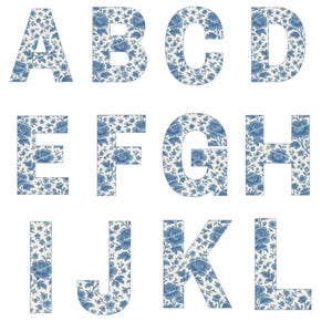Blue Chinoiserie Alphabet PNG: Watercolor Toile Letters (digital ...