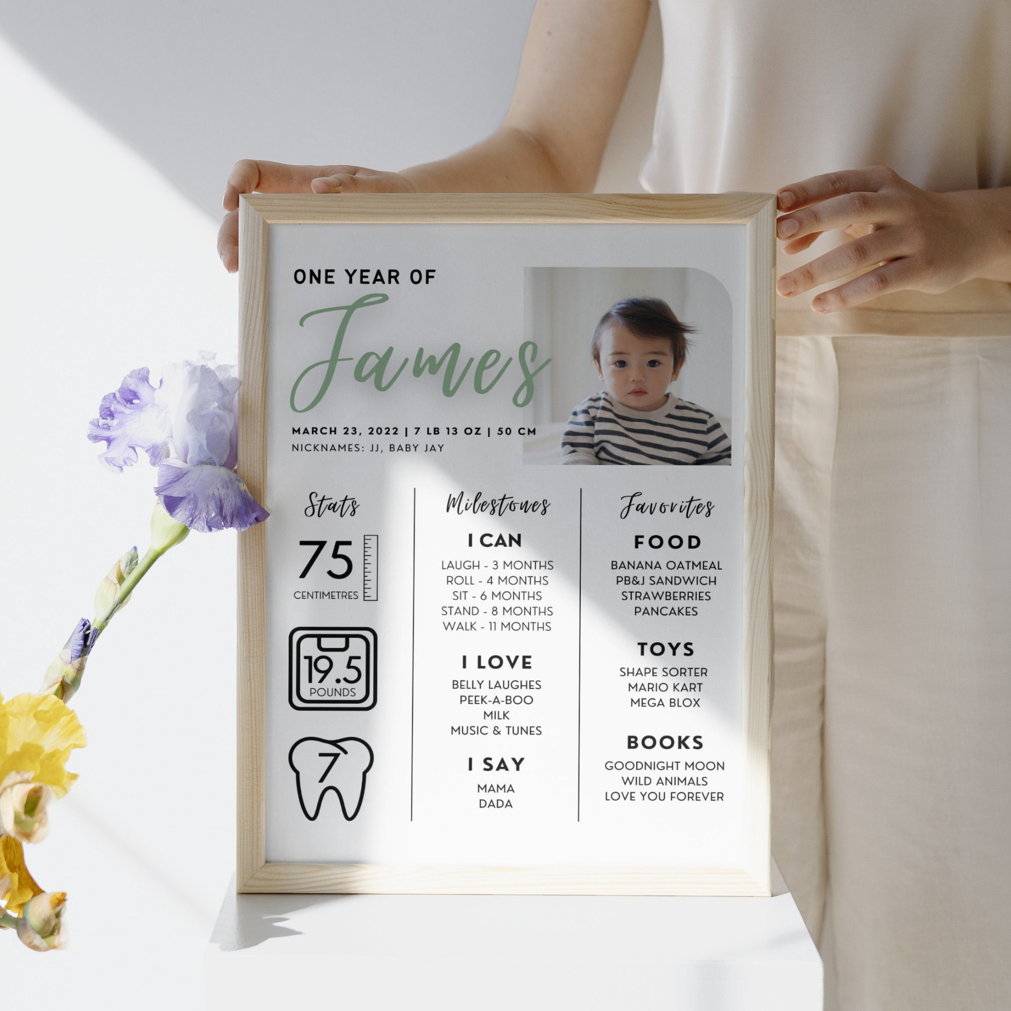 First Birthday Photo Milestone Poster, Baby Milestone Board Printable ...