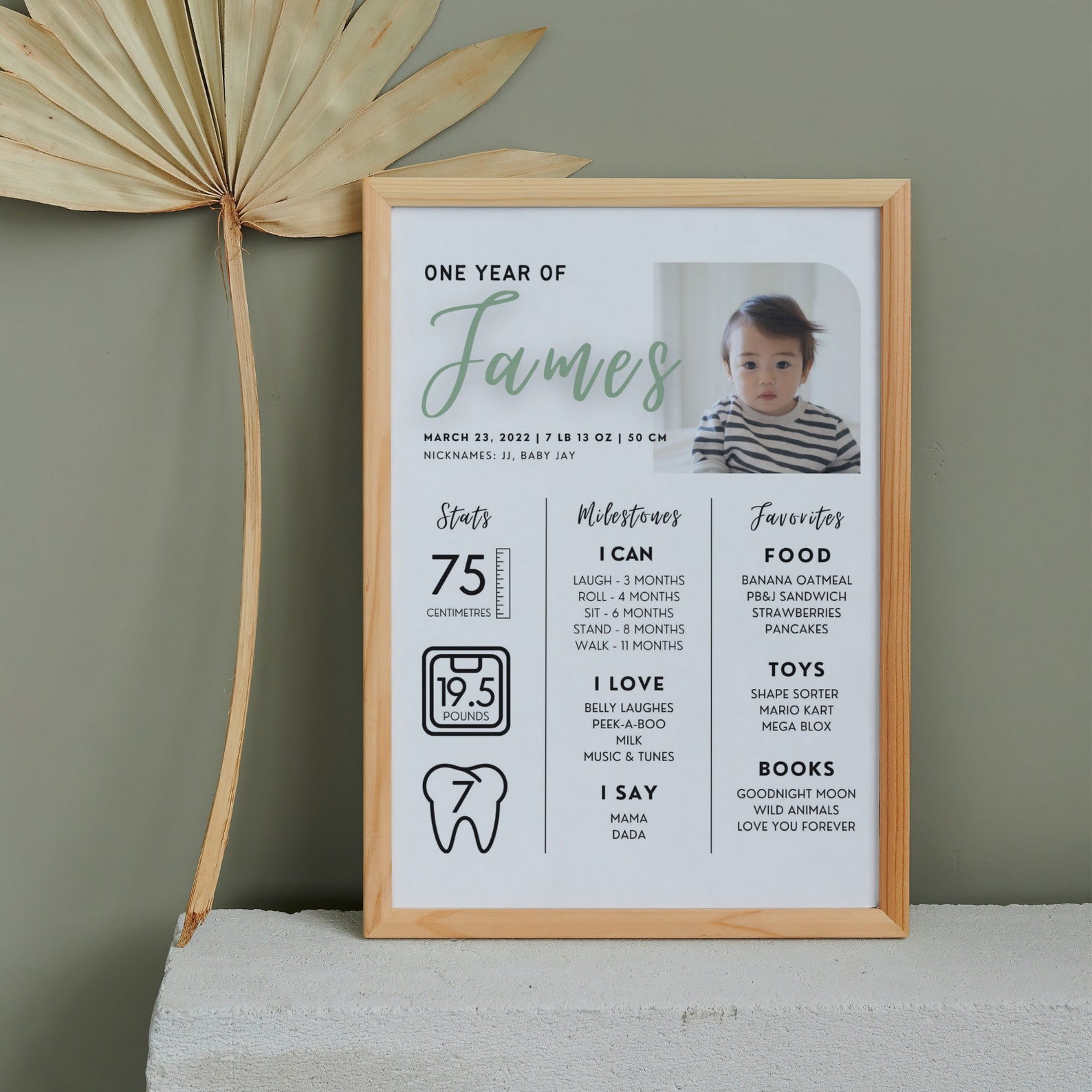 First Birthday Photo Milestone Poster, Baby Milestone Board Printable ...