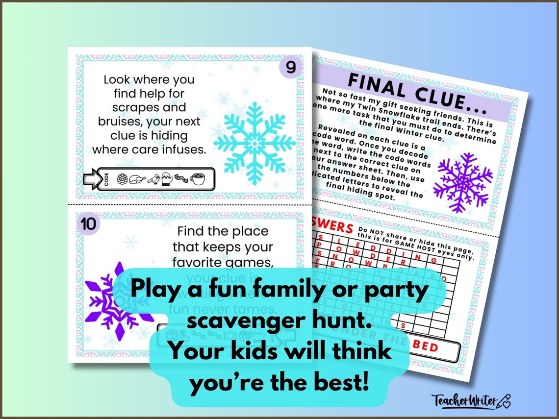 Winter Indoor Scavenger Hunt Snowflake Twins Kids Tween Party Mystery ...