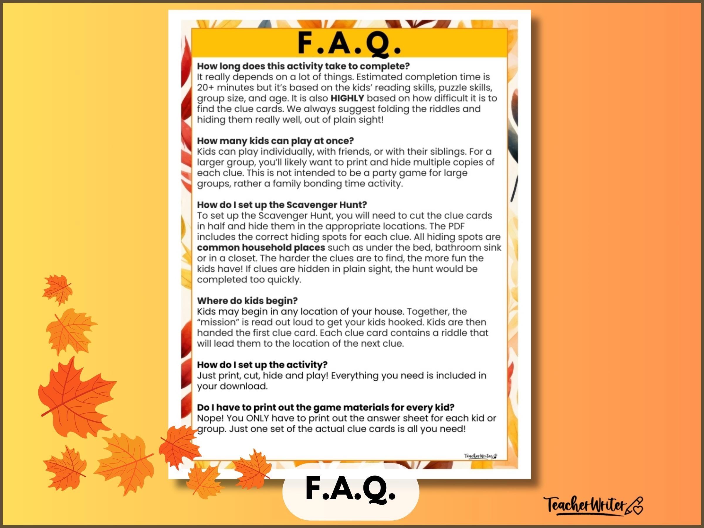Thanksgiving Indoor Scavenger Hunt Tricky Tom Turkey Mystery Game ...