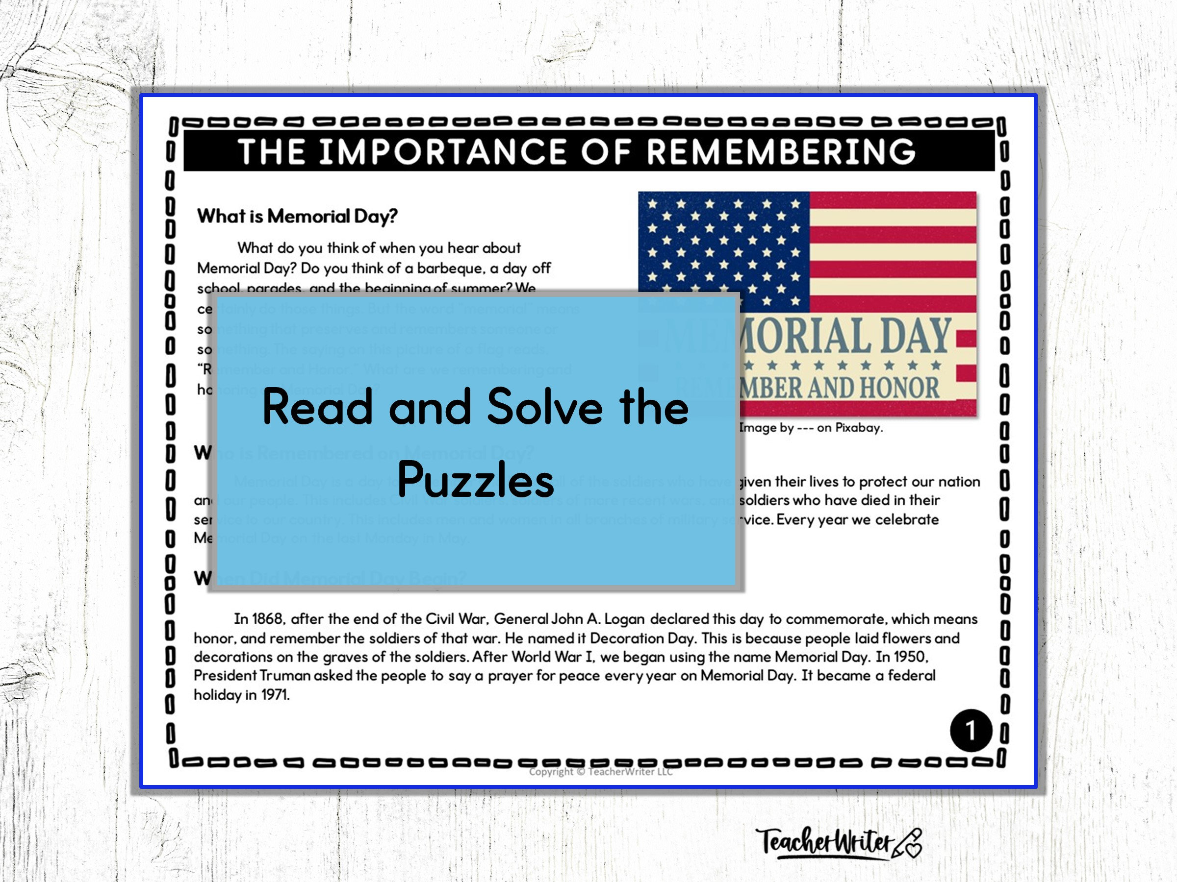 Memorial Day History Escape Room for Kids, Printable Party Game (PDF ...