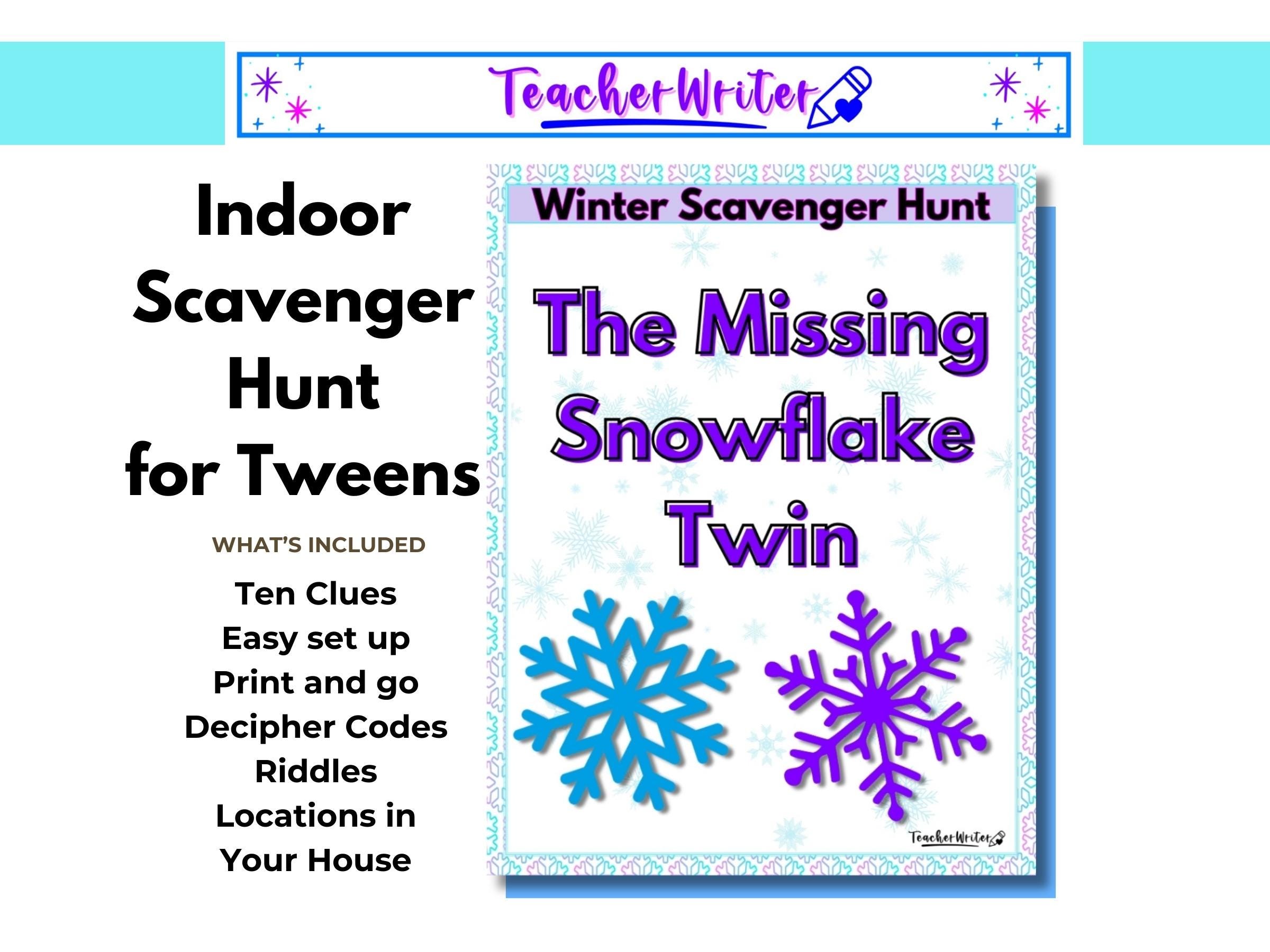 Winter Indoor Scavenger Hunt Snowflake Twins, Kids Tween Party, Mystery ...
