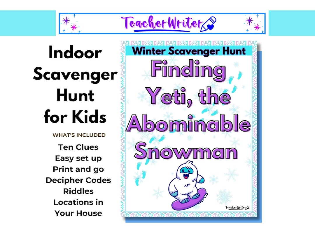 Winter Indoor Scavenger Hunt Yeti Abominable Snowman, Teen or Tween ...