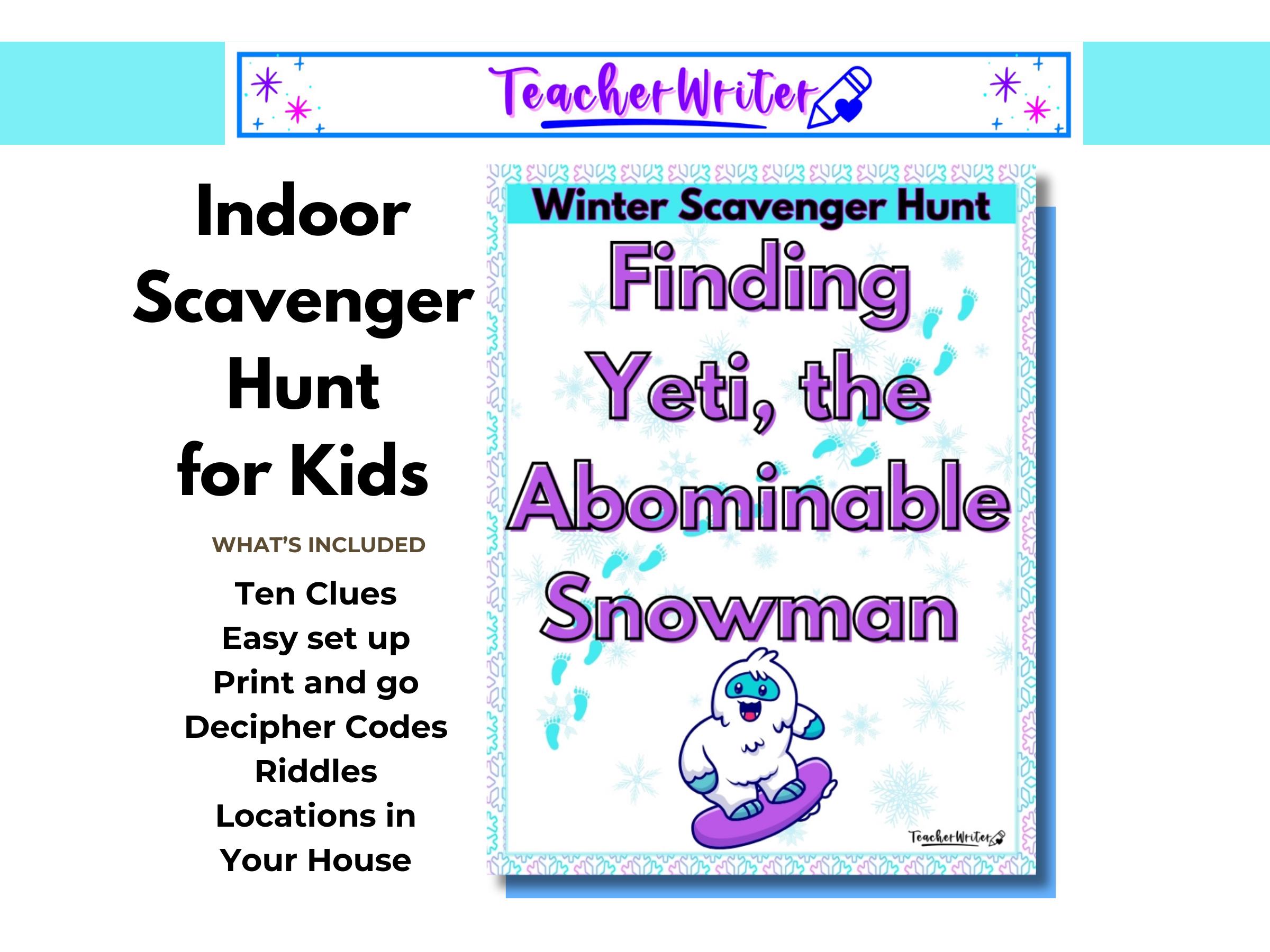 Winter Indoor Scavenger Hunt Yeti Abominable Snowman, Teen & Tween ...