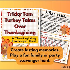 Thanksgiving Indoor Scavenger Hunt Tricky Tom Turkey Mystery Game ...